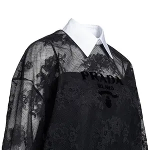 Prada Embroidered Lace And Poplin Mini Dress - Black