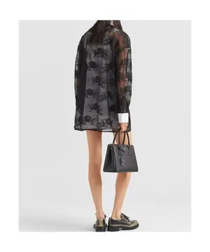 Prada Embroidered Lace And Poplin Mini Dress - Black