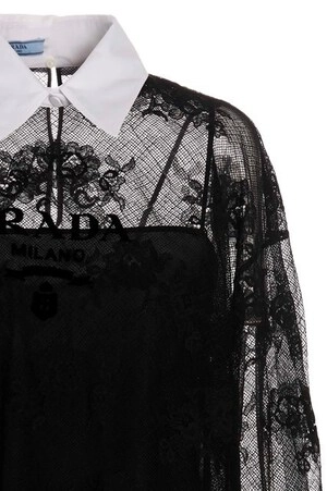 Prada Embroidered Lace And Poplin Mini Dress - Black