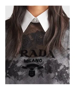 Prada Embroidered Lace And Poplin Mini Dress - Black