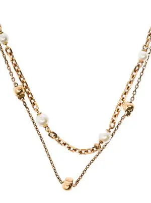 Alexander McQueen Skull And Pearl Layered Necklace