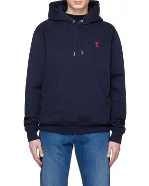 AMI Paris De Coeur Drawstring Hoodie - Blue