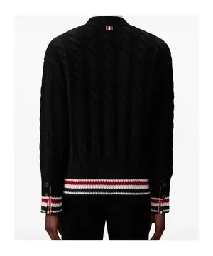 Thom Browne V-neck Cable Knit Cardigan With Stripe Detail
