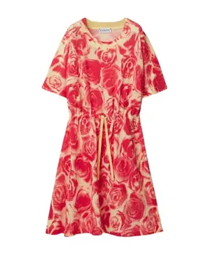 Burberry Floral Print Drawstring Waist Dress - Red