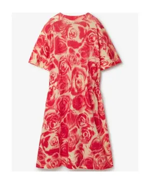 Burberry Floral Print Drawstring Waist Dress