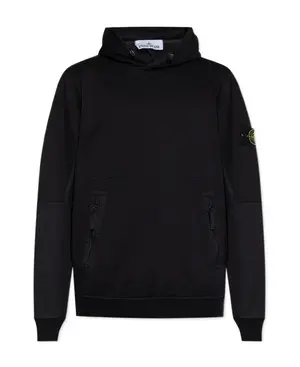 Stone Island Compass Badge Ripstop Detailed Hoodie - Black