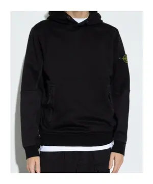 Stone Island Compass Badge Ripstop Detailed Hoodie - Black