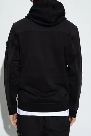 Stone Island Compass Badge Ripstop Detailed Hoodie - Black