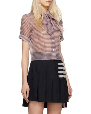 Thom Browne Checked Blouse With Bow Detail