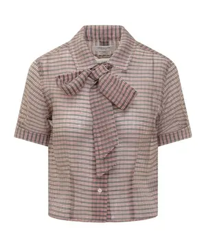 Thom Browne Checked Blouse With Bow Detail - Nude