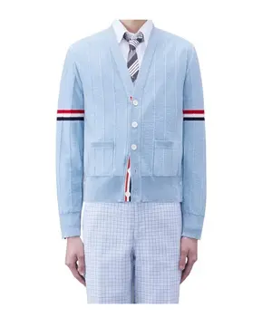 Thom Browne Virgin Wool Rwb Stripe Cardigan