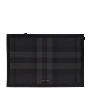 Burberry Frame Logo Plaque Checked Clutch Bag - Black