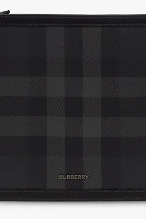 Burberry Frame Logo Plaque Checked Clutch Bag