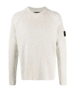 Stone Island Logo Patch Ribbed Knit Jumper - Grey