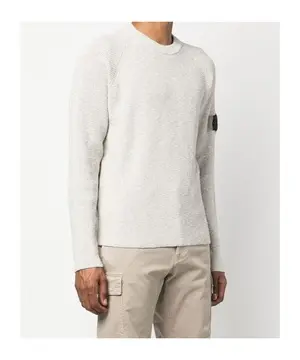 Stone Island Logo Patch Ribbed Knit Jumper - Grey