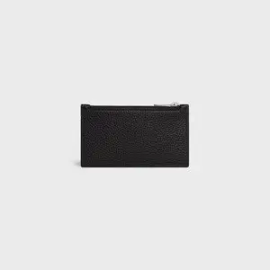Celine Zipped Compact Card Holder In Grained Calfskin