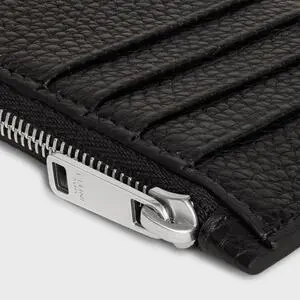 Celine Zipped Compact Card Holder In Grained Calfskin