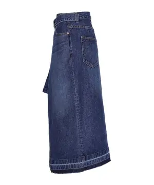 Sacai Overlapping Raw-cut Hem Denim Midi Skirt