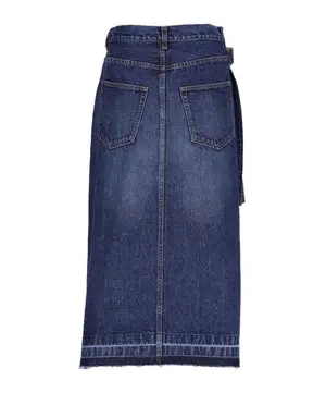 Sacai Overlapping Raw-cut Hem Denim Midi Skirt