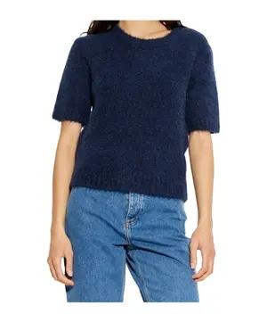 SAMSOE SAMSOE Knitted Crew Neck Short Sleeve Top - Black
