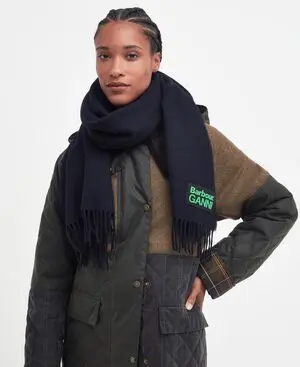 Barbour X Ganni Logo-patch Wool Scarf