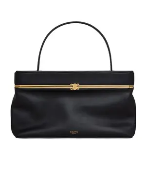 Celine Rectangle In Supple Calfskin With Gold Trim - Black