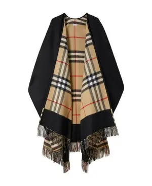 Burberry Checked Fringed Cape - Black