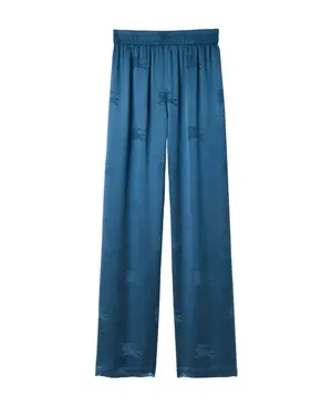 Burberry Logo Jacquard Wide-leg Satin Trousers - Blue