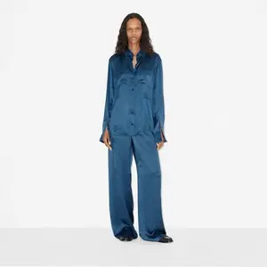 Burberry Logo Jacquard Wide-leg Satin Trousers - Blue
