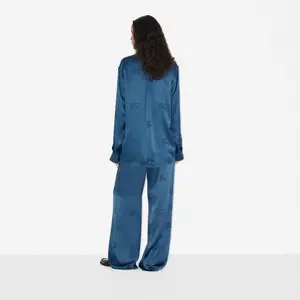 Burberry Logo Jacquard Wide-leg Satin Trousers - Blue