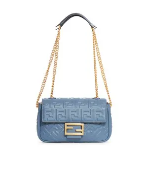 Fendi Nappa Leather Baguette Chain Bag - Blue