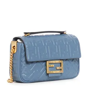 Fendi Nappa Leather Baguette Chain Bag - Blue