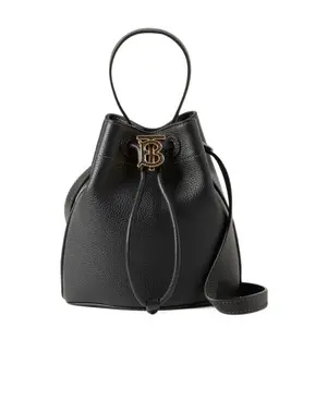 Burberry Logo Plaque Drawstring Bucket Bag - Black
