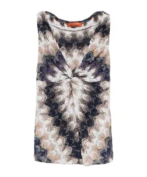 Missoni Sleeveless V-neck Twist-detail Chevron-pattern Knit Top - Gray