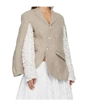 Comme Des Garçons Beige Linen Blazer With Lace Sleeves