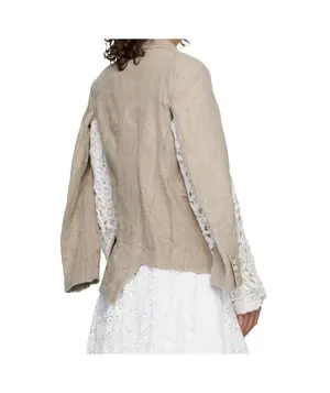 Comme Des Garçons Beige Linen Blazer With Lace Sleeves