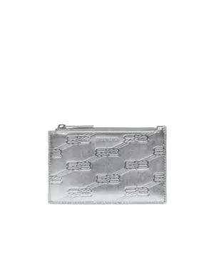Balenciaga Portamonete Lungo E Portacarte Embossed Monogram In Pelle Box Da Uomo In Argento - Gray