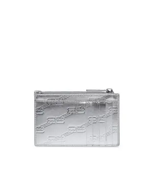 Balenciaga Portamonete Lungo E Portacarte Embossed Monogram In Pelle Box Da Uomo In Argento - Gray