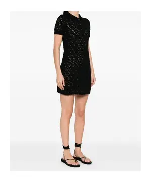 Celine Cotton Pointelle Mini Dress - Black