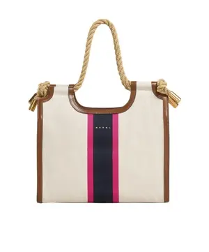 Marni Marni Cream Canvas Tote Bag With Striped Detail White