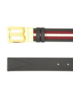 Bally Logo Buckle Striped Leather Belt