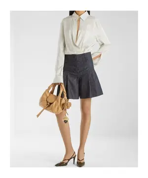 Fendi Light Chambray Double Pleated Shorts