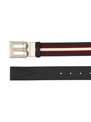 Bally Logo Buckle Stripe Detailed Belt - Black
