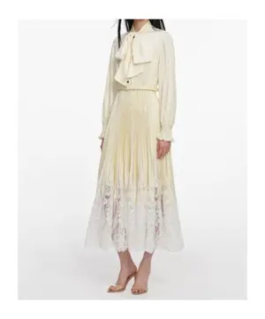 SELF-PORTRAIT Pleated Lace-trimmed Shirt Dress