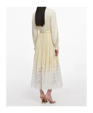 SELF-PORTRAIT Pleated Lace-trimmed Shirt Dress