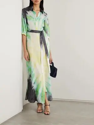Gabriela Hearst Tie & Dye Lapel Shirt Dress
