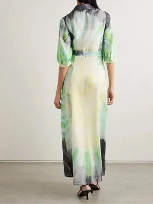 Gabriela Hearst Tie & Dye Lapel Shirt Dress