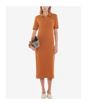 Maison Kitsuné Ribbed Knit Polo Midi Dress