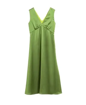 Max Mara Trumpet Satin V-neck Midi Dress