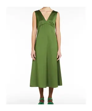 Max Mara Trumpet Satin V-neck Midi Dress